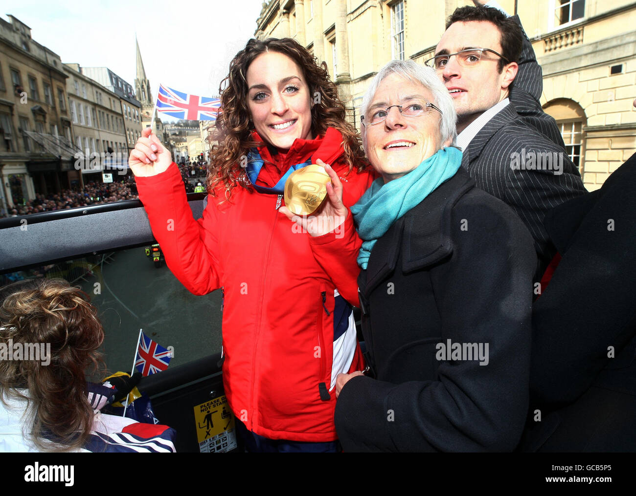Olympics - Amy Williams Bus Parade - Bath Stock Photo - Alamy