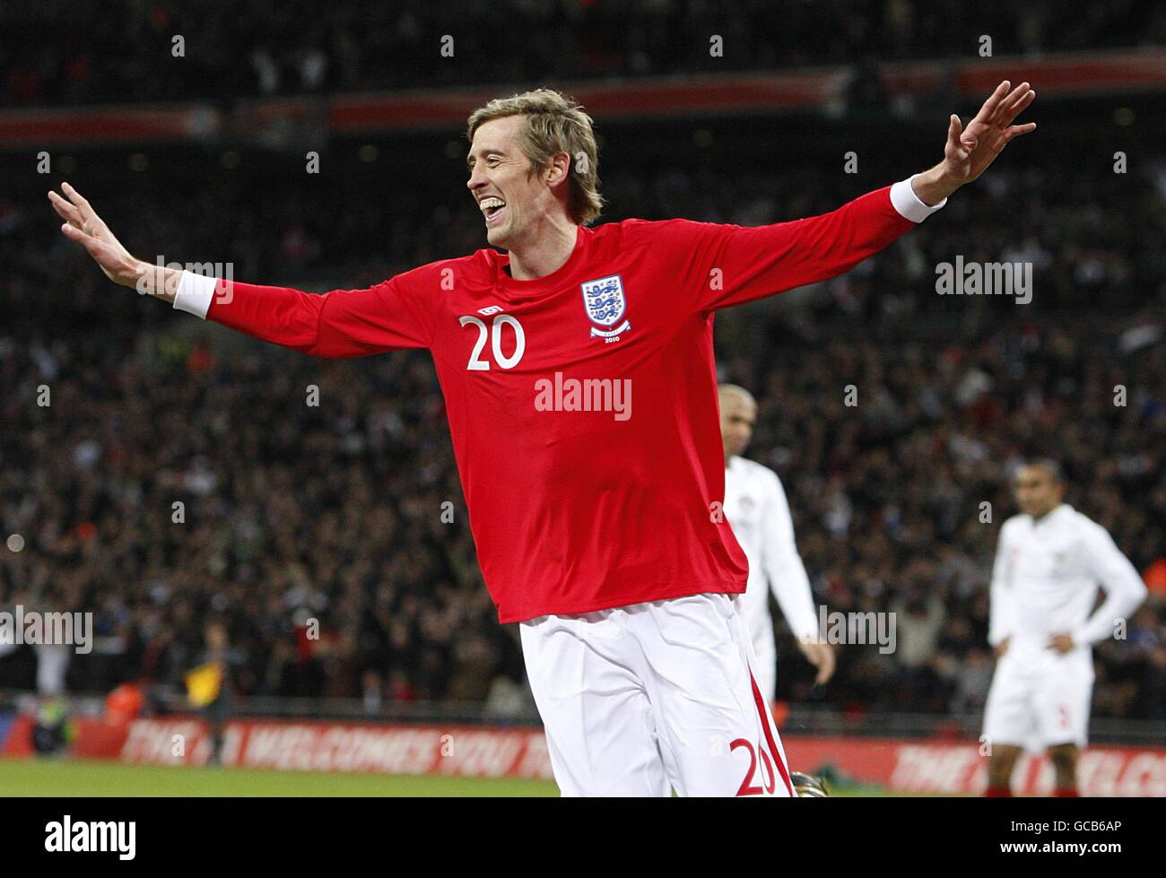 Englands peter crouch celebrates scoring their first goal hi-res stock ...