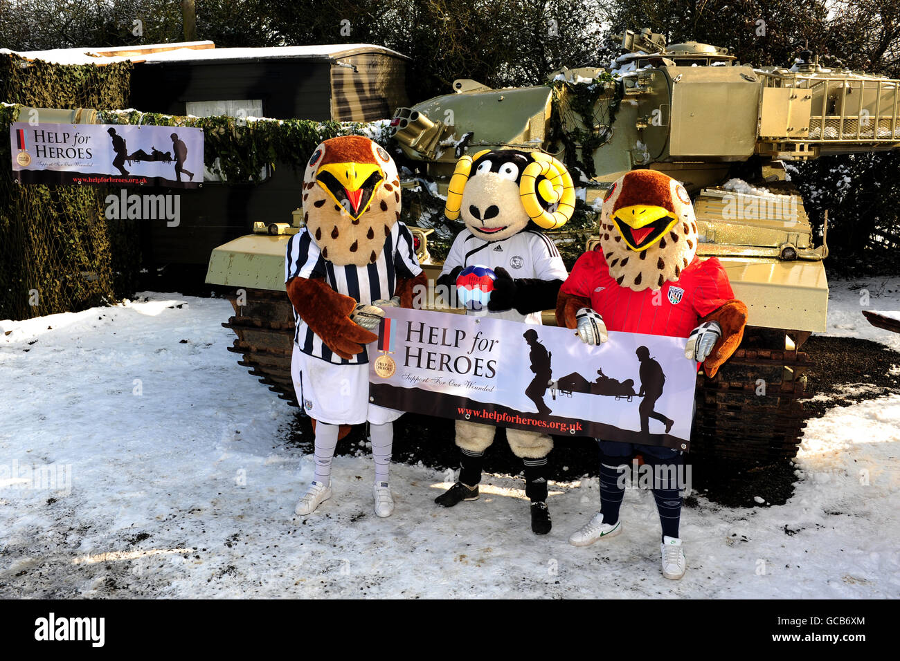 (left to right) West Bromwich Albion mascot Baggie Bird, Derby County ...