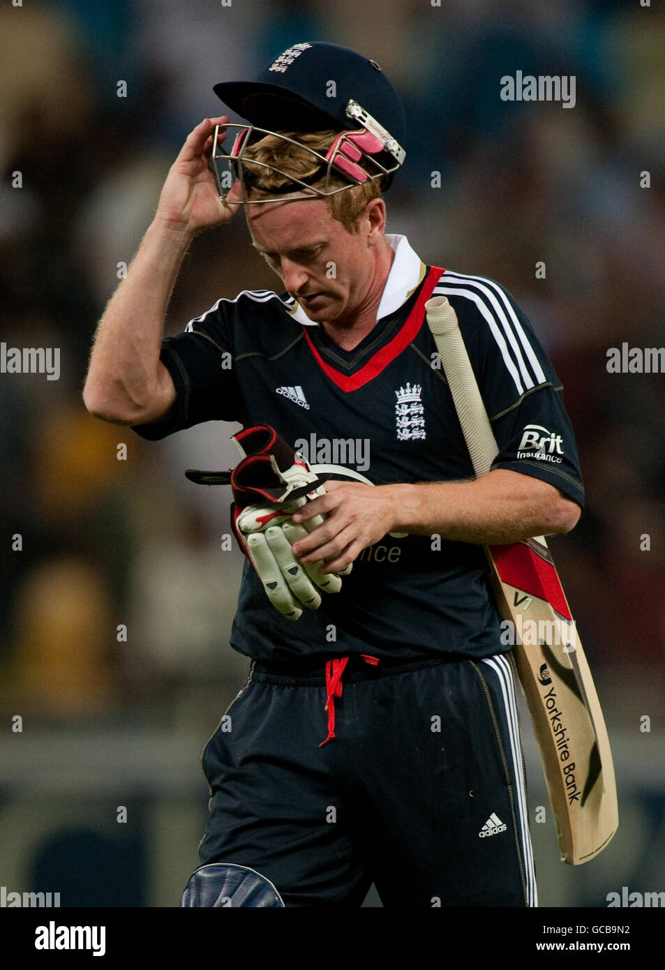 England captain Paul Collingwood leaves the field after being run out ...