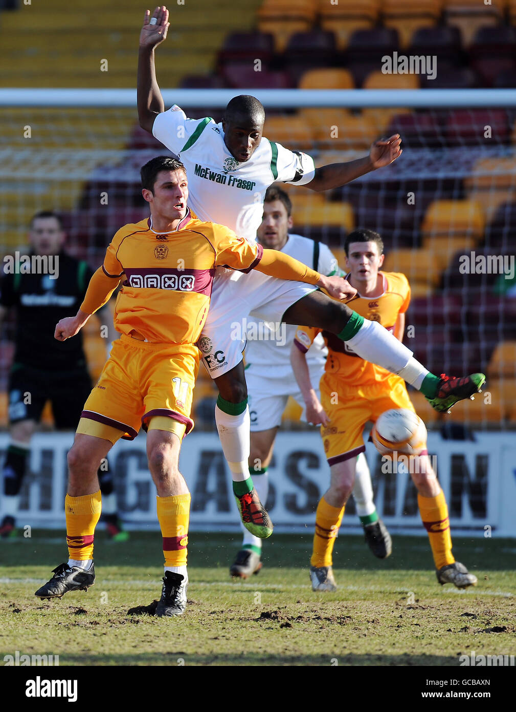 Hibernian's Souleymane Bamba heads from Motherwell's John Sutton during ...