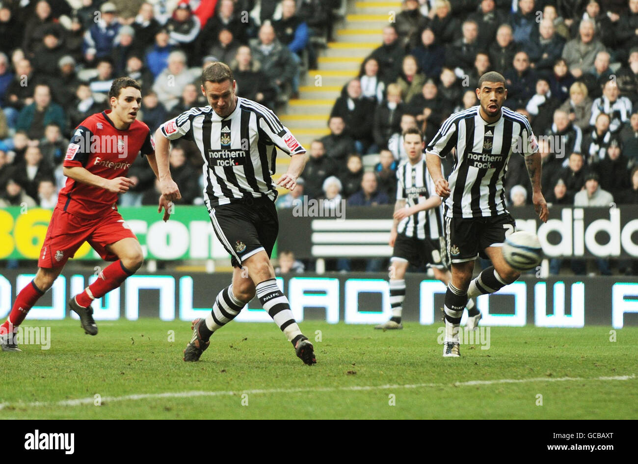 Newcastle's Kevin Nolan scores during the Coca-Cola Championship match ...