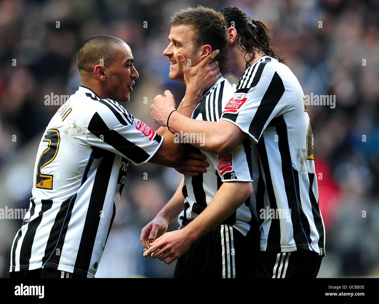 Newcastle's Ryan Taylor celebrates his side third goal with teammates ...