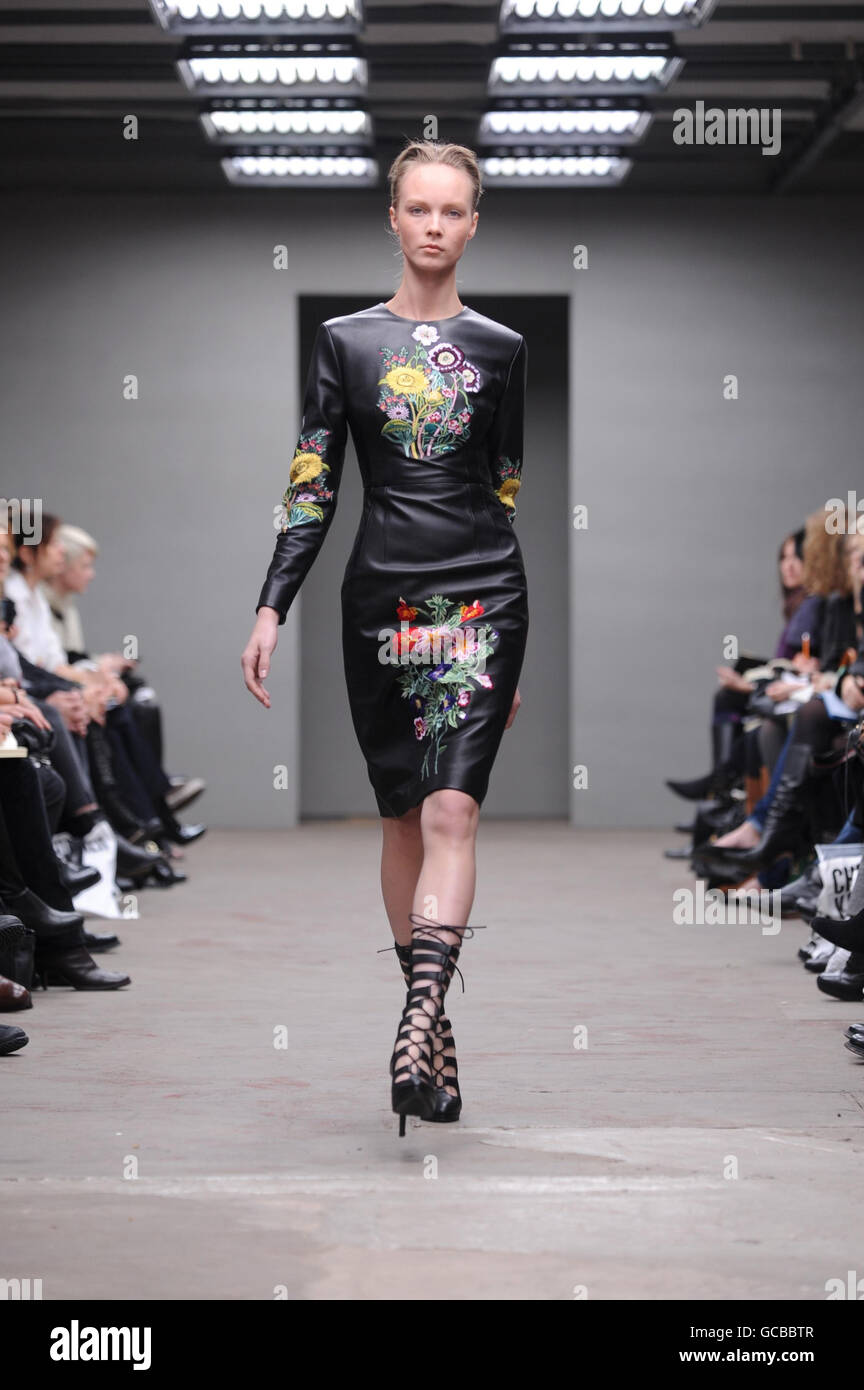 A model on the runway at the Christopher Kane catwalk show during ...