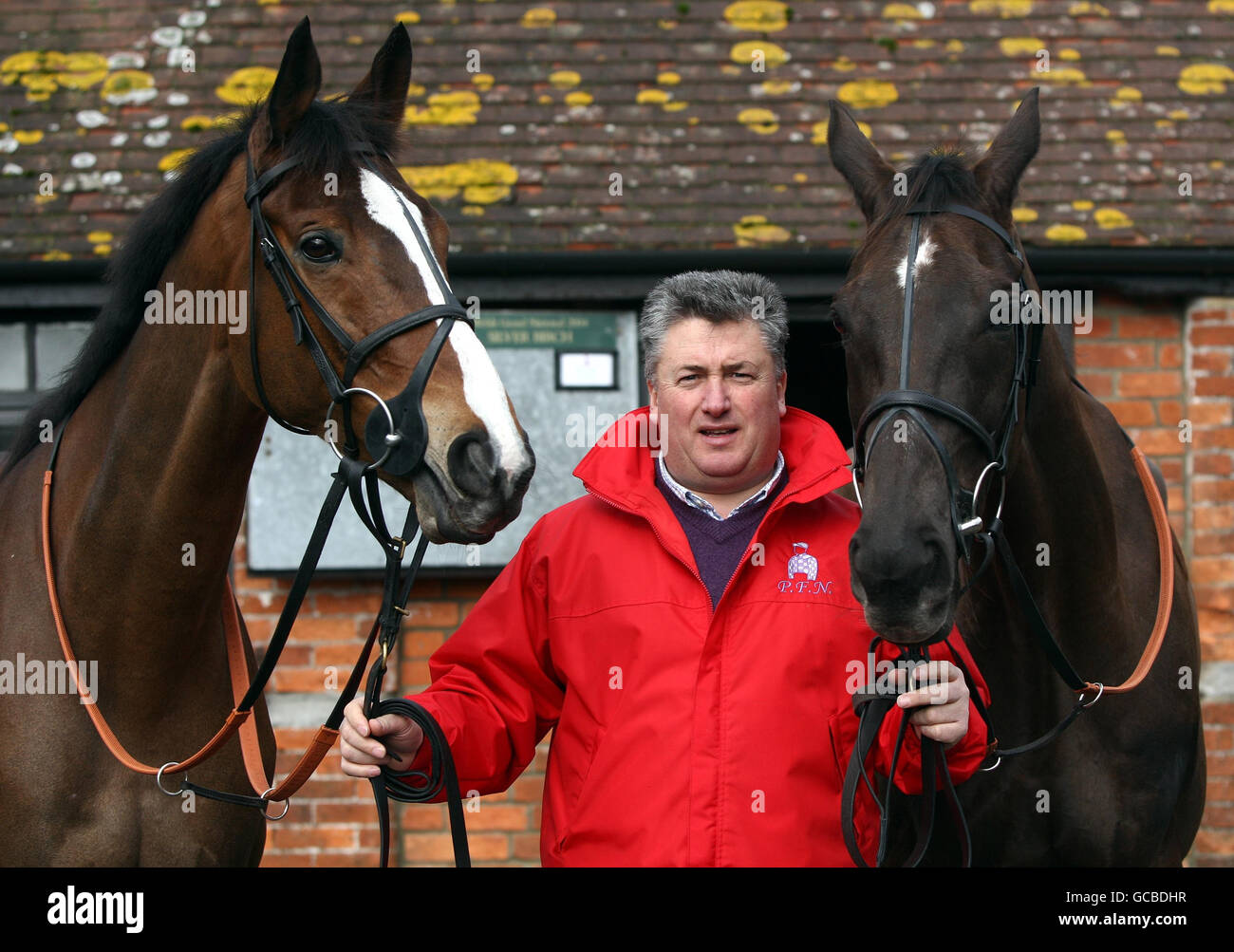 Trainer Paul Nicholls with Kauto Star (left) and Denman during the ...