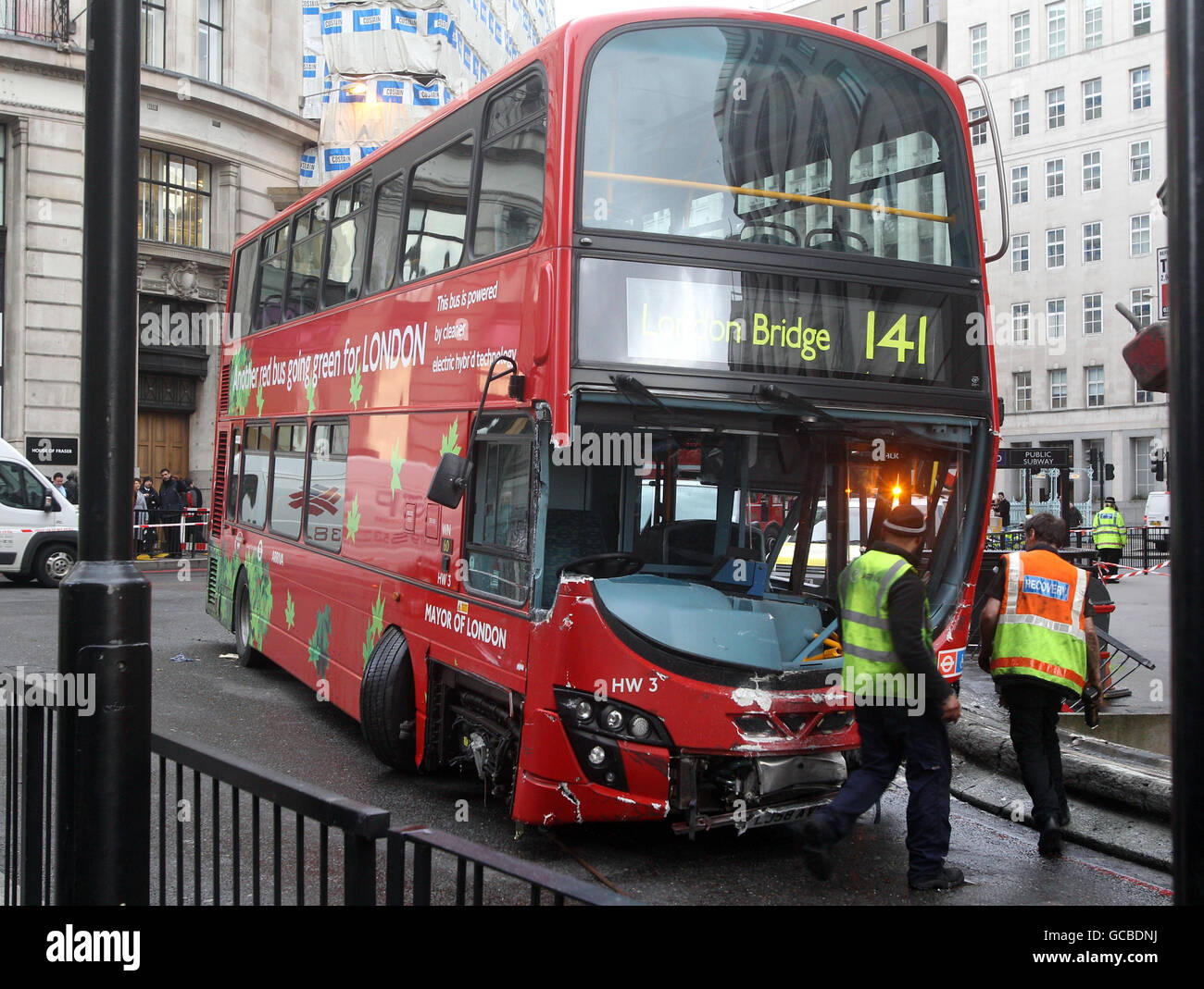 Bus crash. Scene of a bus crash in central London, near Monument ...