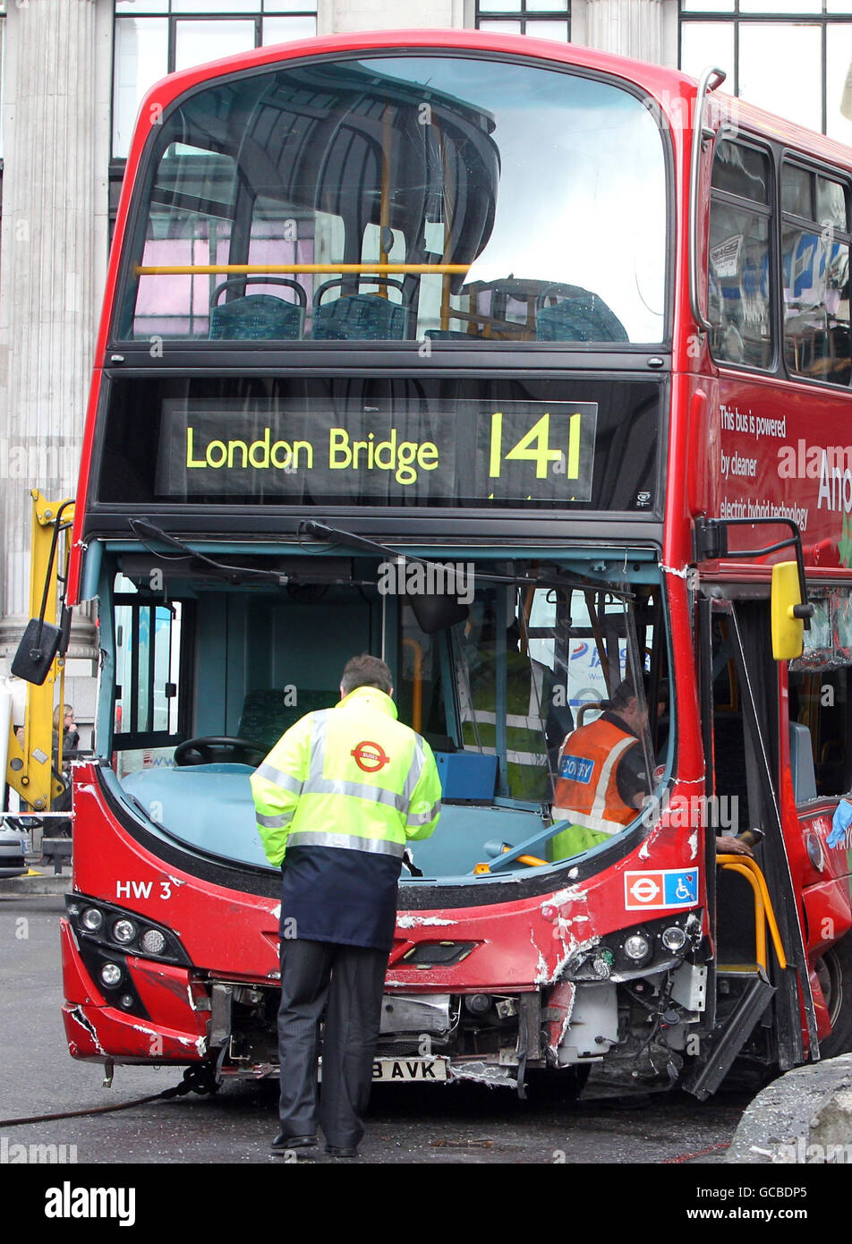 Scene of a bus crash in central London, near Monument Station in London ...