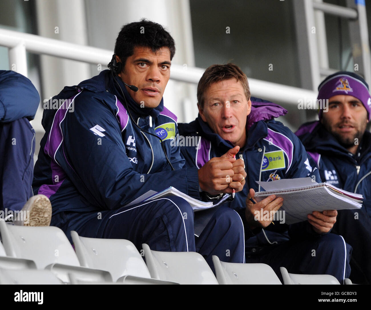 Melbourne Storm's assistant head Coach Stephen Kearney (center) and ...