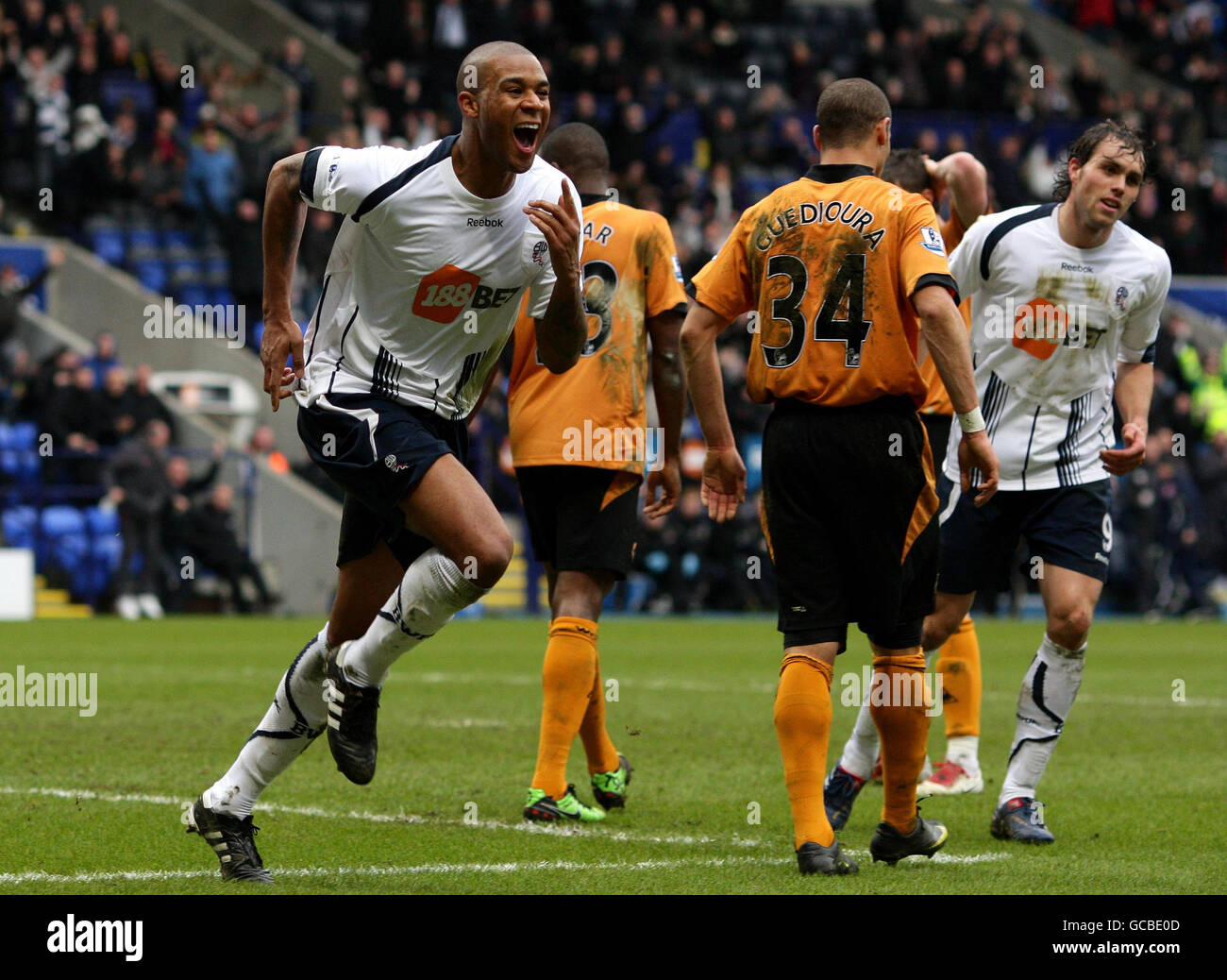Bolton Wanderers' Zat Knight celebrates scoring the opening goal during ...