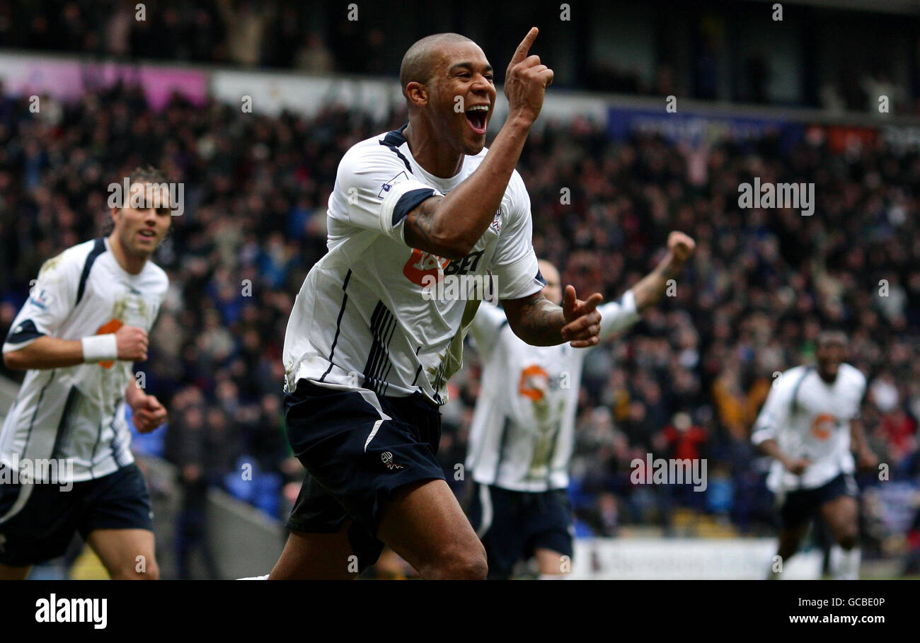 Bolton Wanderers' Zat Knight celebrates scoring the opening goal during ...
