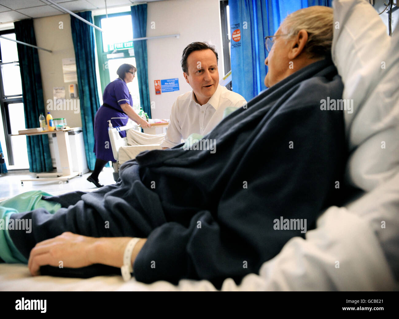 Conservative Party leader David Cameron visits patients on the cardiac ...