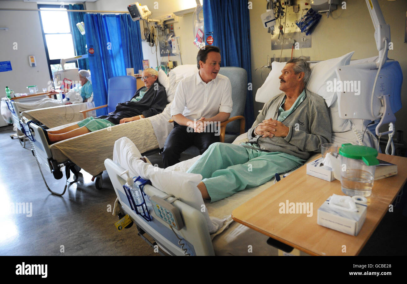 Conservative Party leader David Cameron visits patients on the cardiac ...