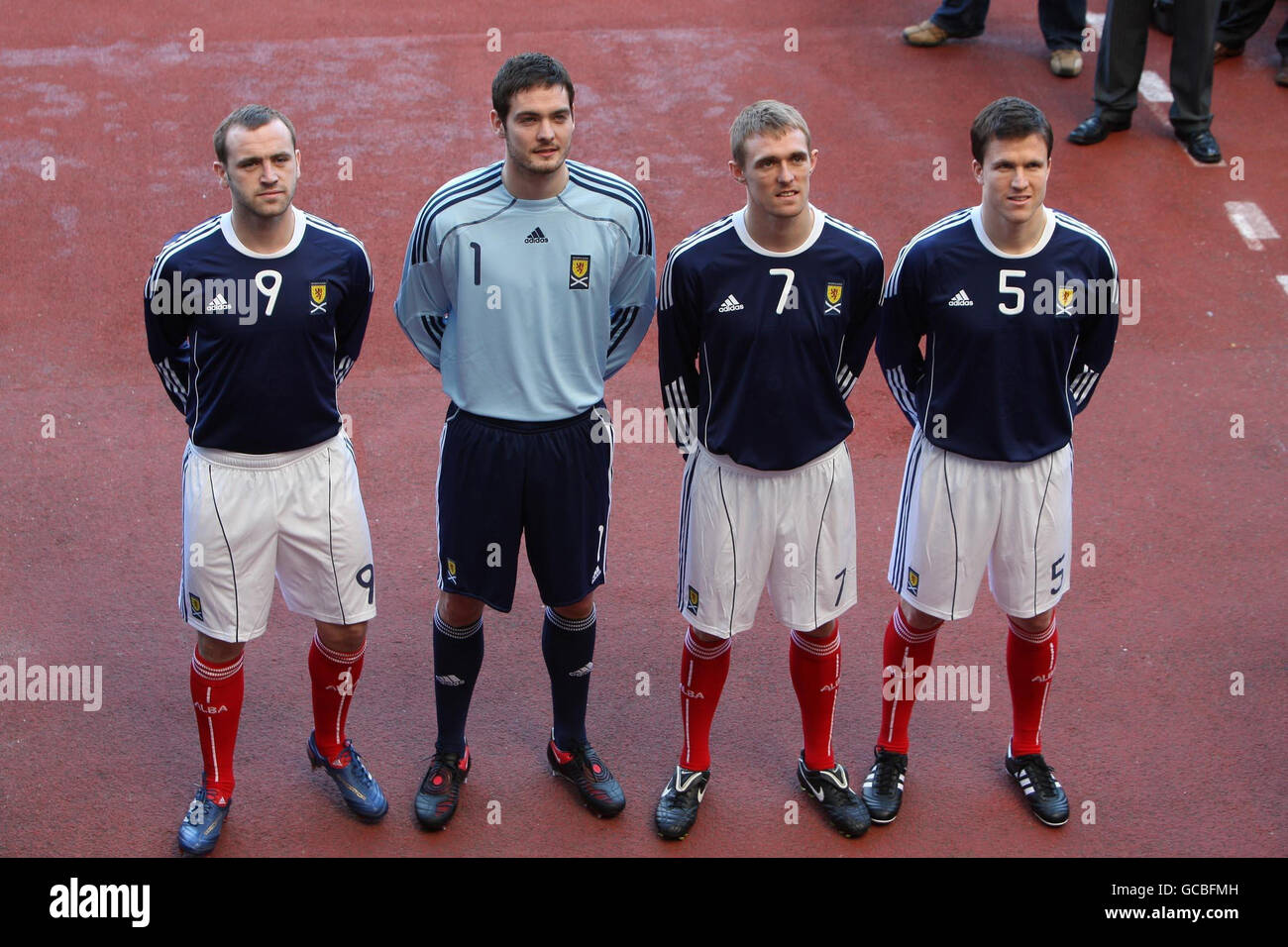 (Left to Right) Scotland's James McFadden, Craig Gordon, Gary Caldwell ...