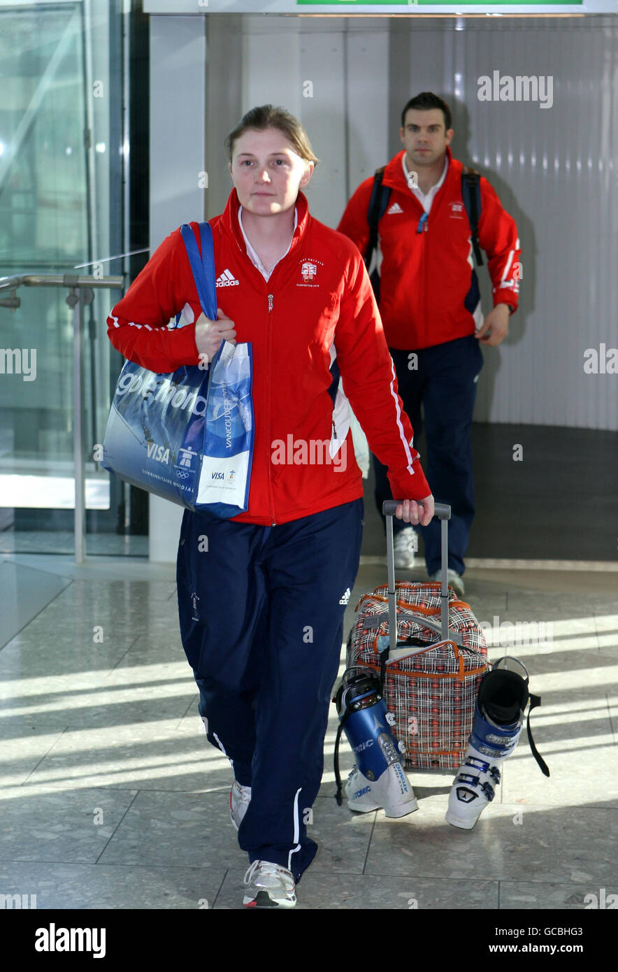 Fiona hughes arrives back at heathrow airport hi-res stock photography ...