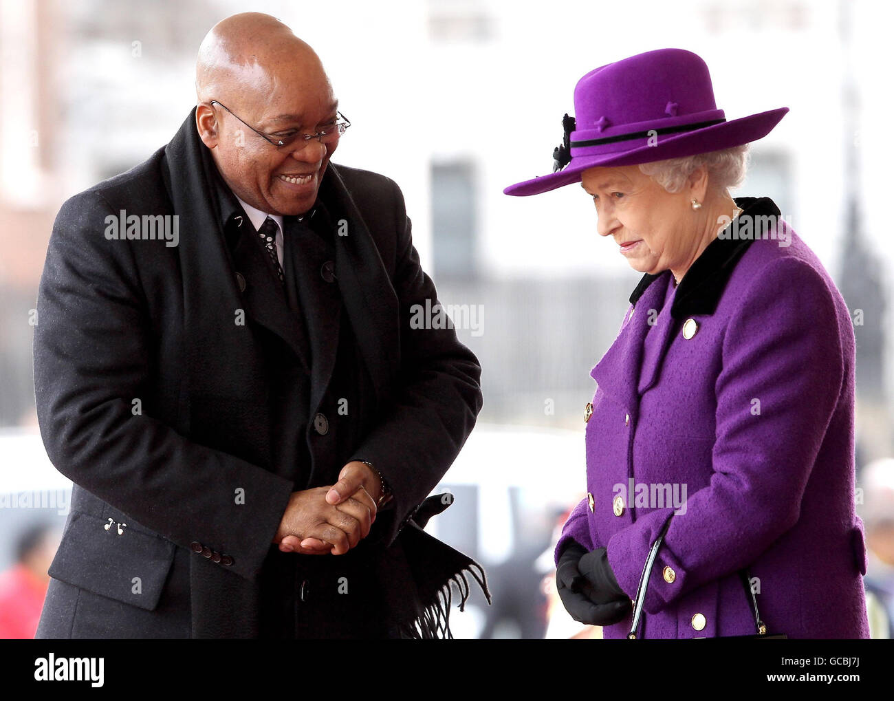Britain's Queen Elizabeth II greets South African President Jacob Zuma ...