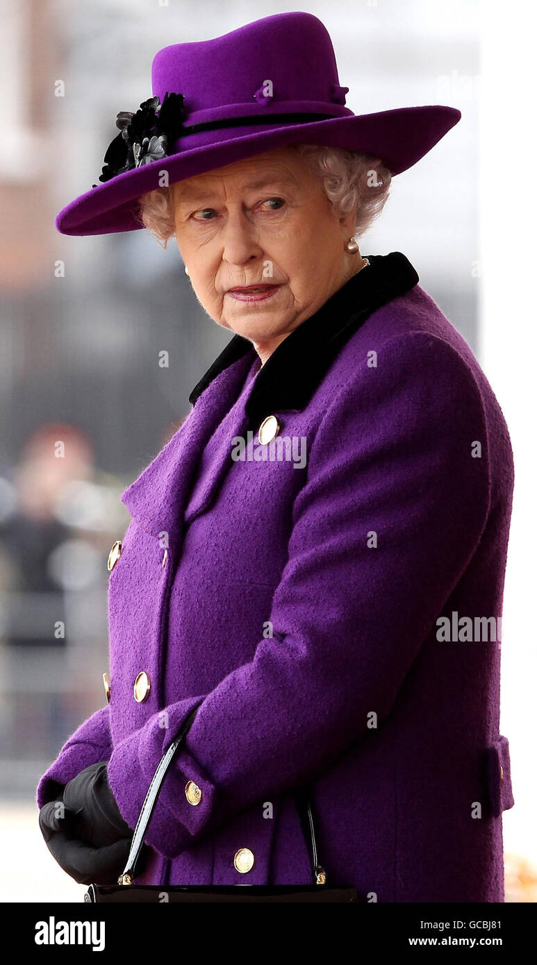 Britain's Queen Elizabeth II looks on during a ceremonial welcome for ...