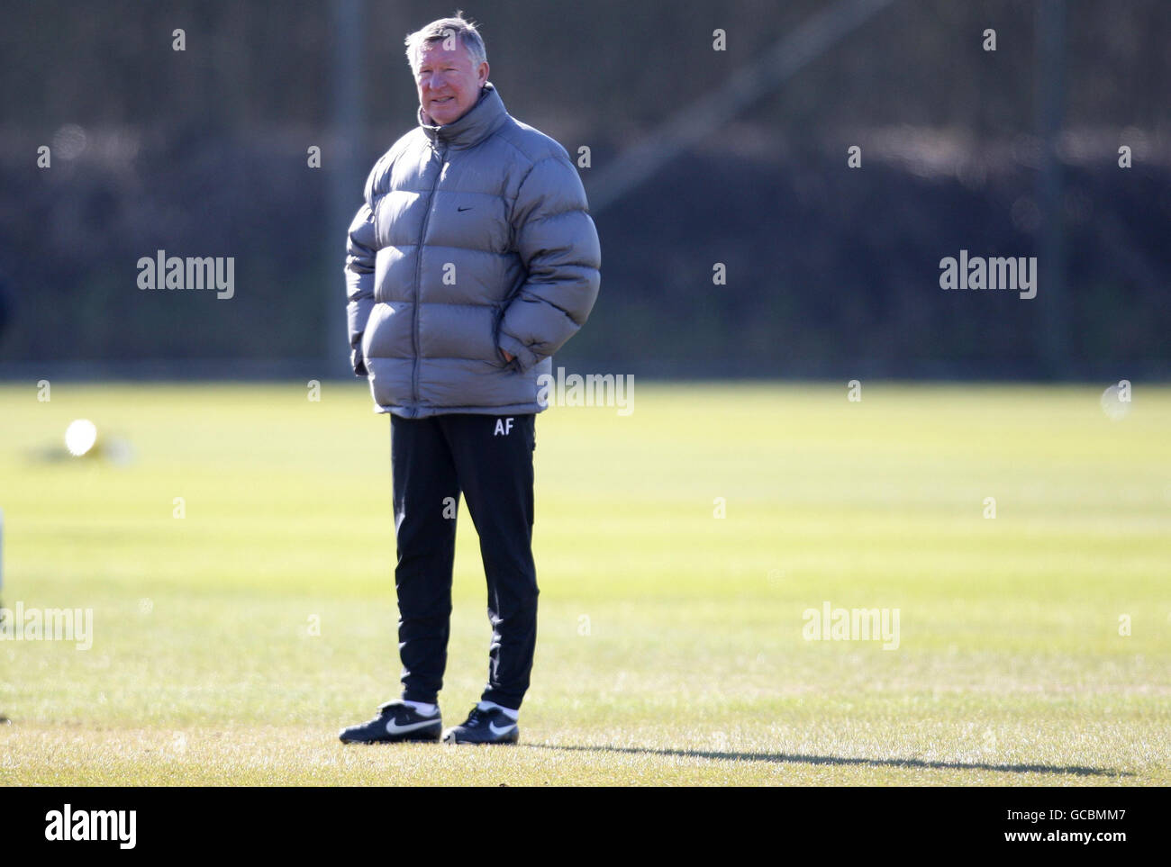 Sir alex ferguson during training session at carrington training ground ...