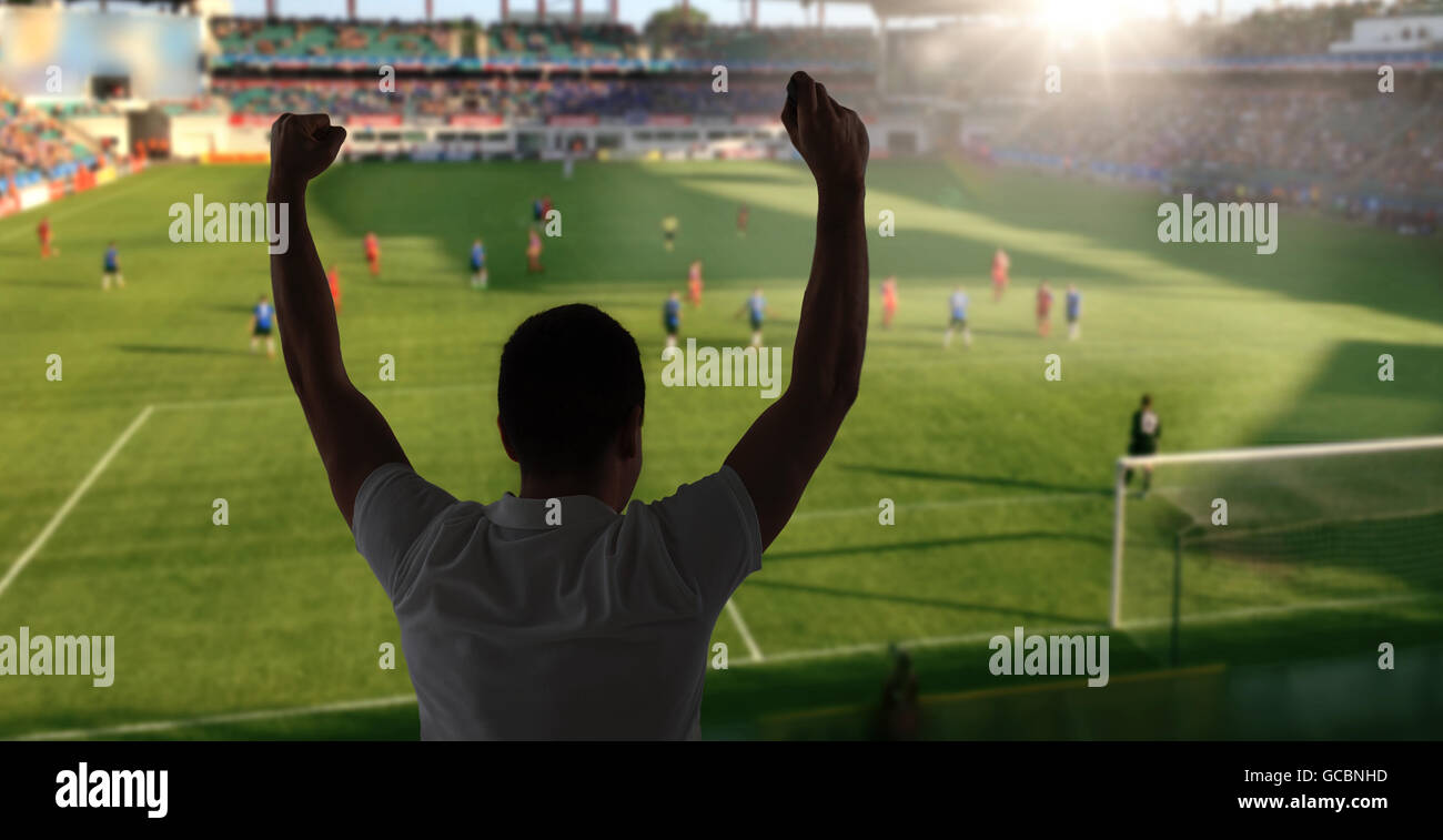 man watching soccer of football game on stadium Stock Photo - Alamy