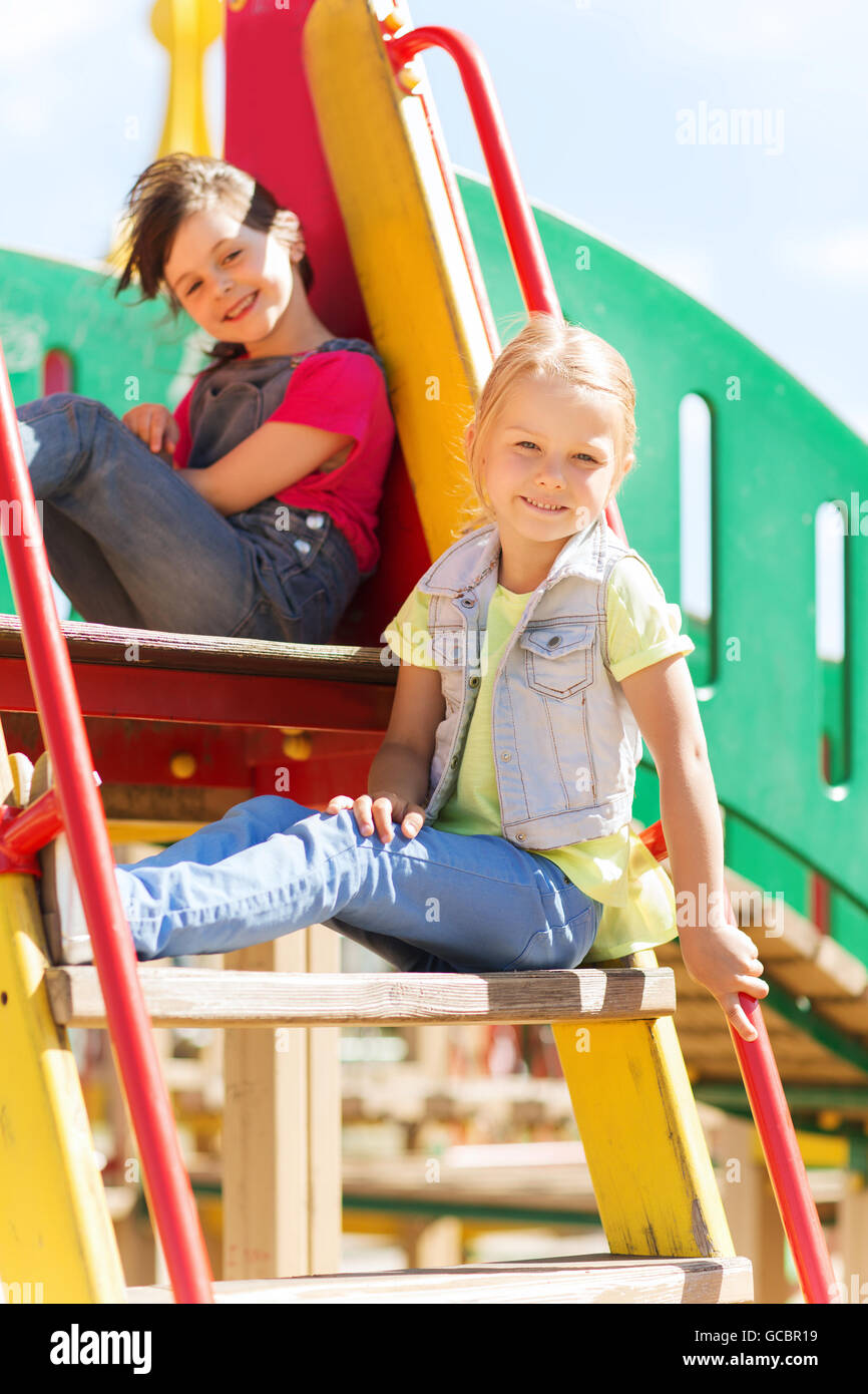 happy kids on children playground Stock Photo - Alamy