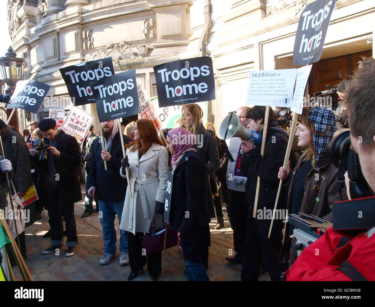 Protest outside queen elizabeth ii centre in london hi-res stock ...
