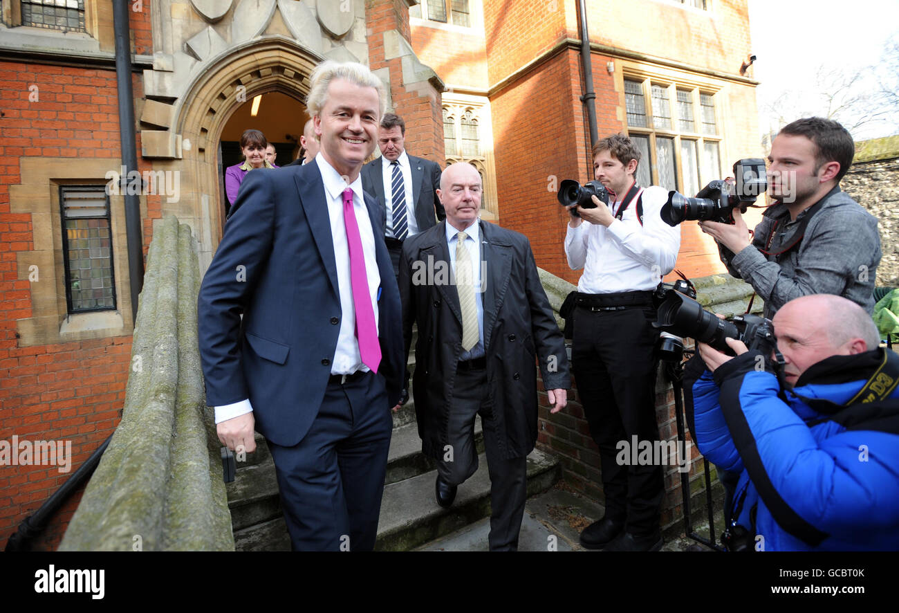 Right-wing Dutch MP Geert Wilders leaves a press conference in central ...