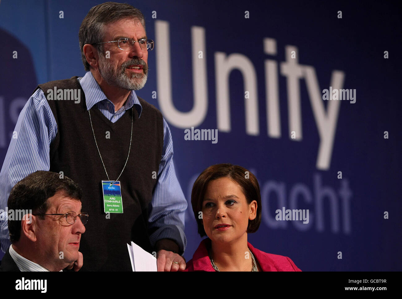 Gerry Adams with Mary Lou McDonald and Pat Doherty in the RDS during ...