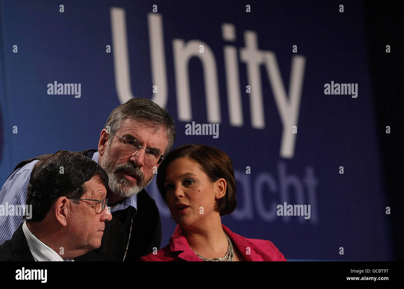 Gerry Adams with Mary Lou McDonald and Pat Doherty in the RDS during ...