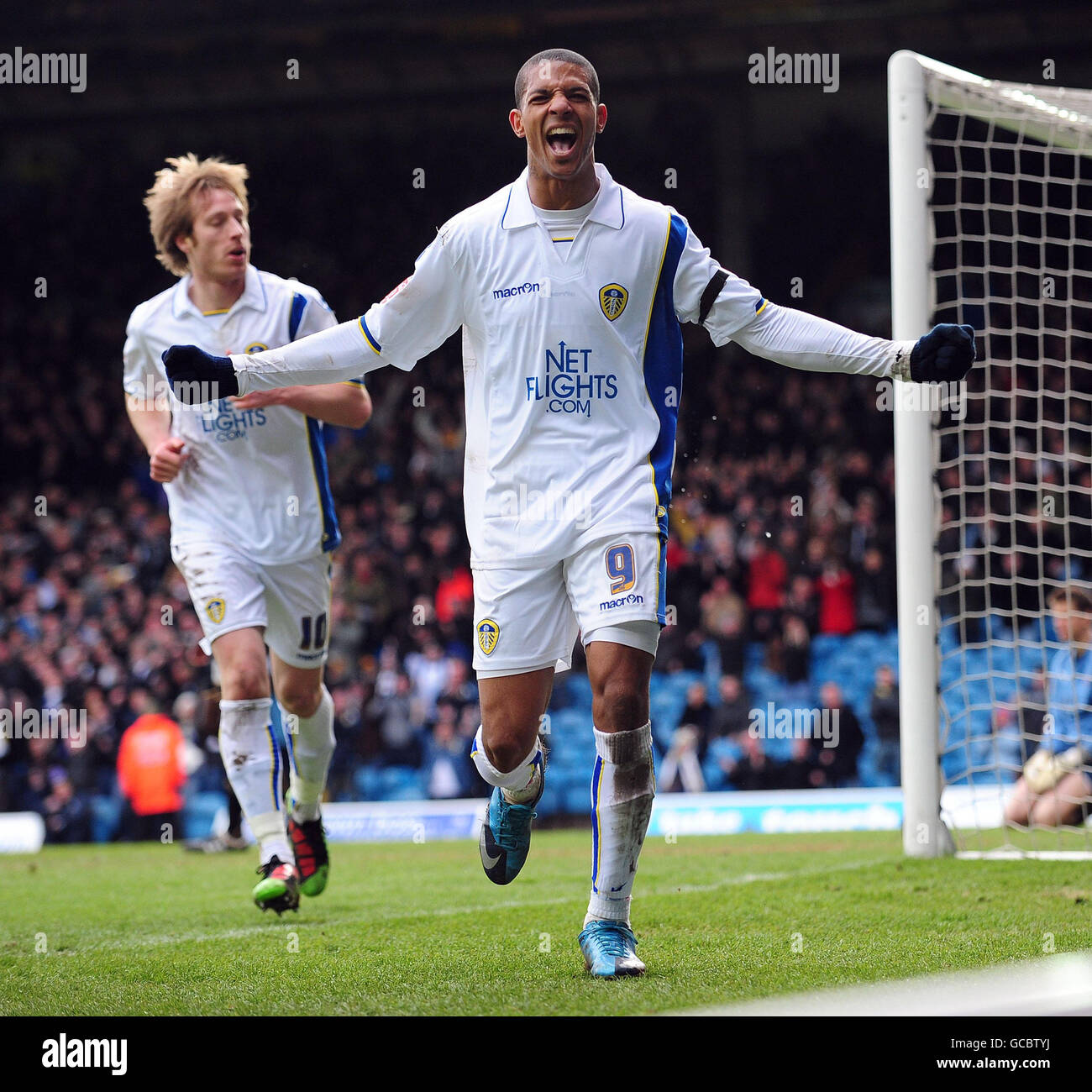 Leeds United's Jermaine Beckford celebrates his goal during the Coca ...