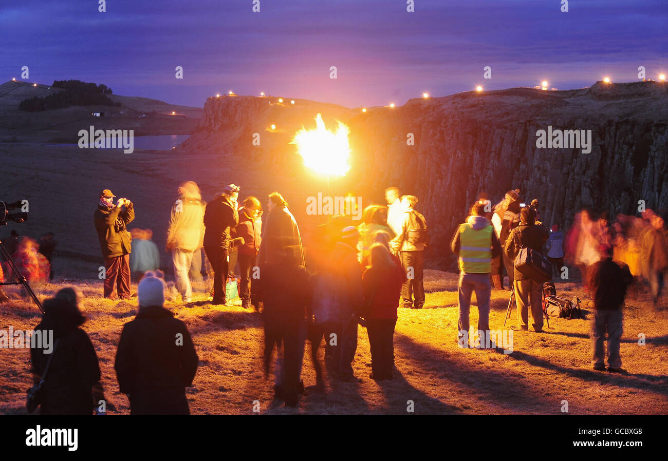 Hadrians Wall line of light Stock Photo - Alamy