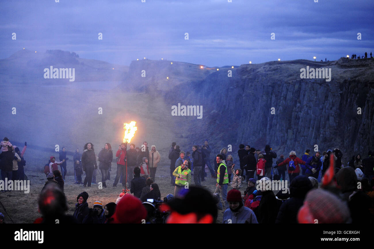 Hadrians Wall line of light Stock Photo - Alamy