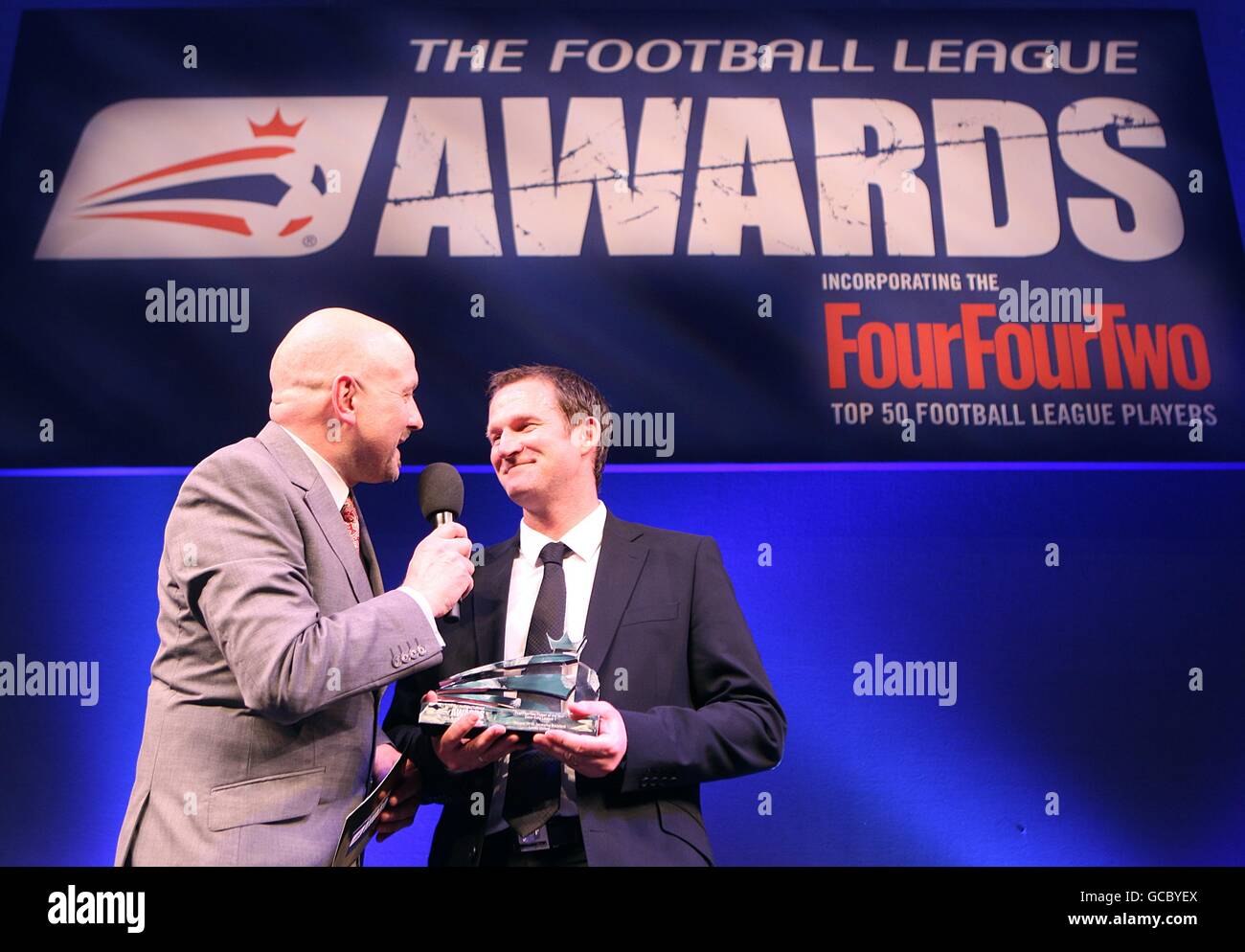 Leeds United manager Simon Grayson (right) on stage with Mark Clemmit ...