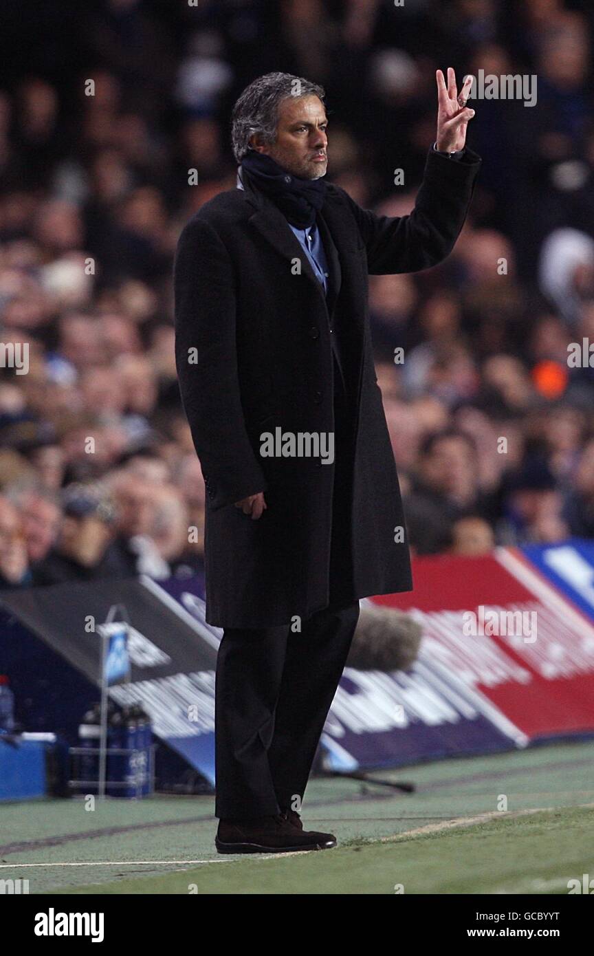 Inter milan manager jose mourinho gestures from the touchline hi-res ...