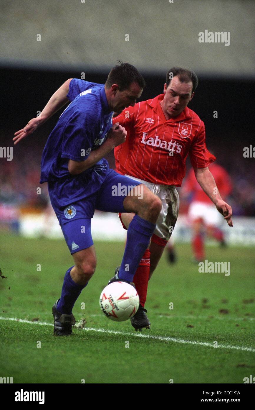 Leicester City's Mike Whitlow (l) shields the ball from Nottingham ...