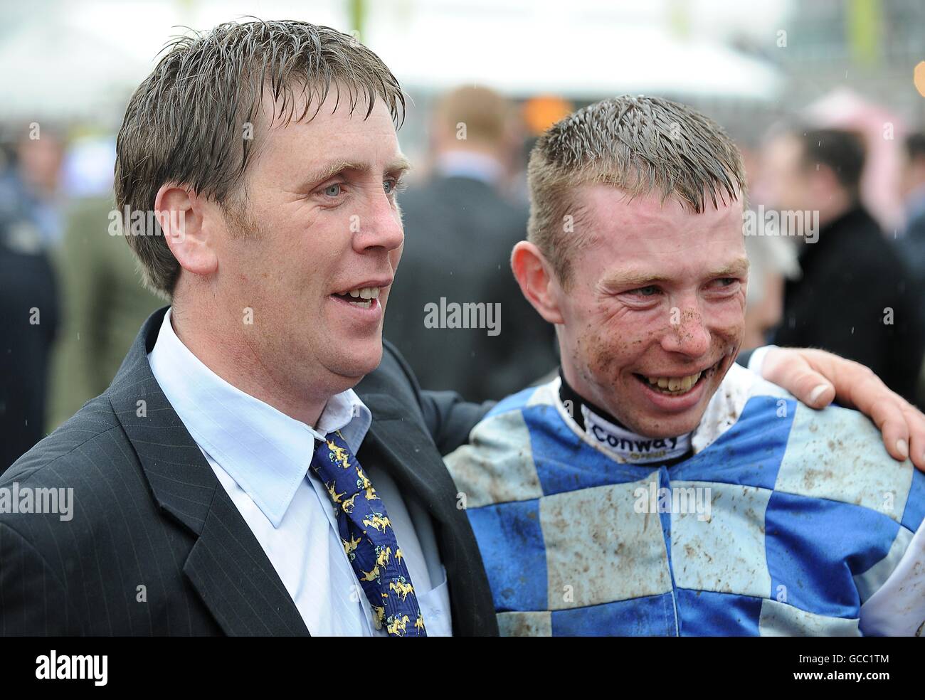 Jockey Andrew Lynch (right) and trainer Paul Gilligan (left) celebrate ...