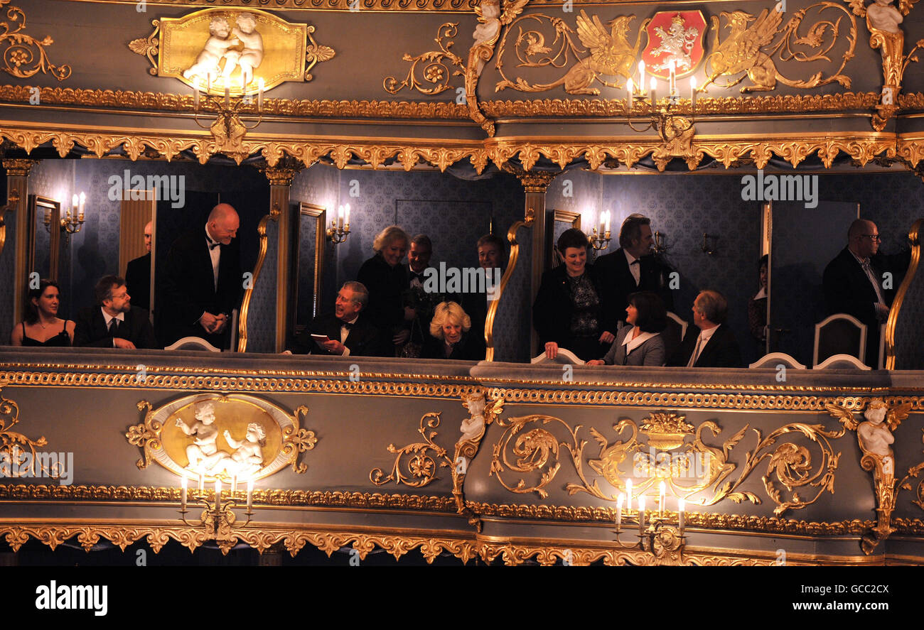 The Prince of Wales and the Duchess of Cornwall (centre) talk to other ...