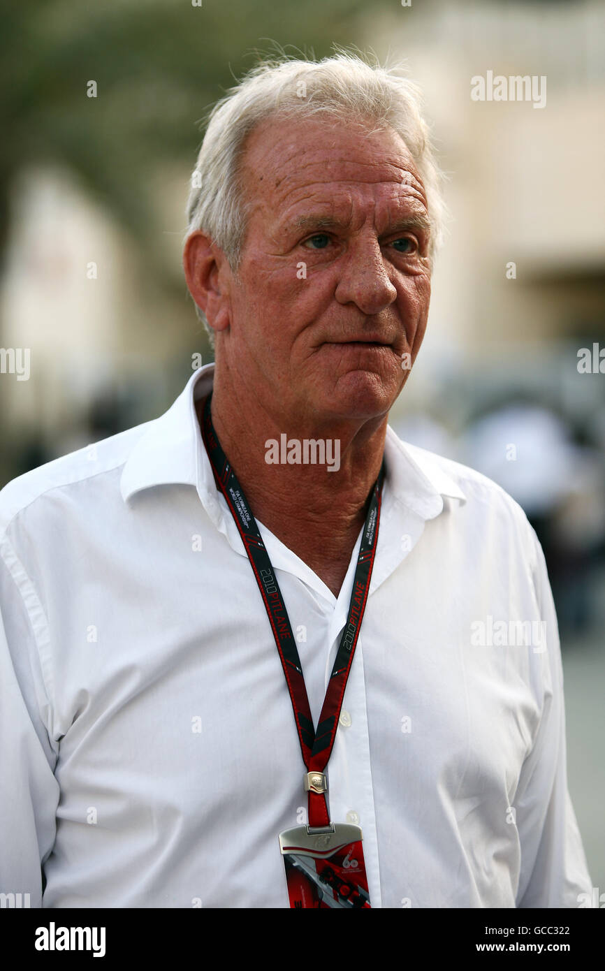 John Button, father of McLaren driver Jenson Button in the garage ...
