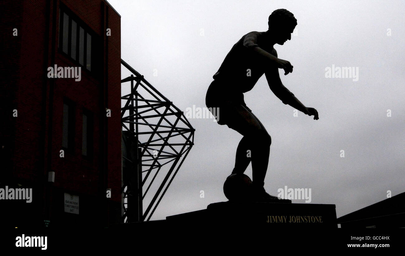 A general view of a statue of Jimmy Johnstone outside Celtic Park ...
