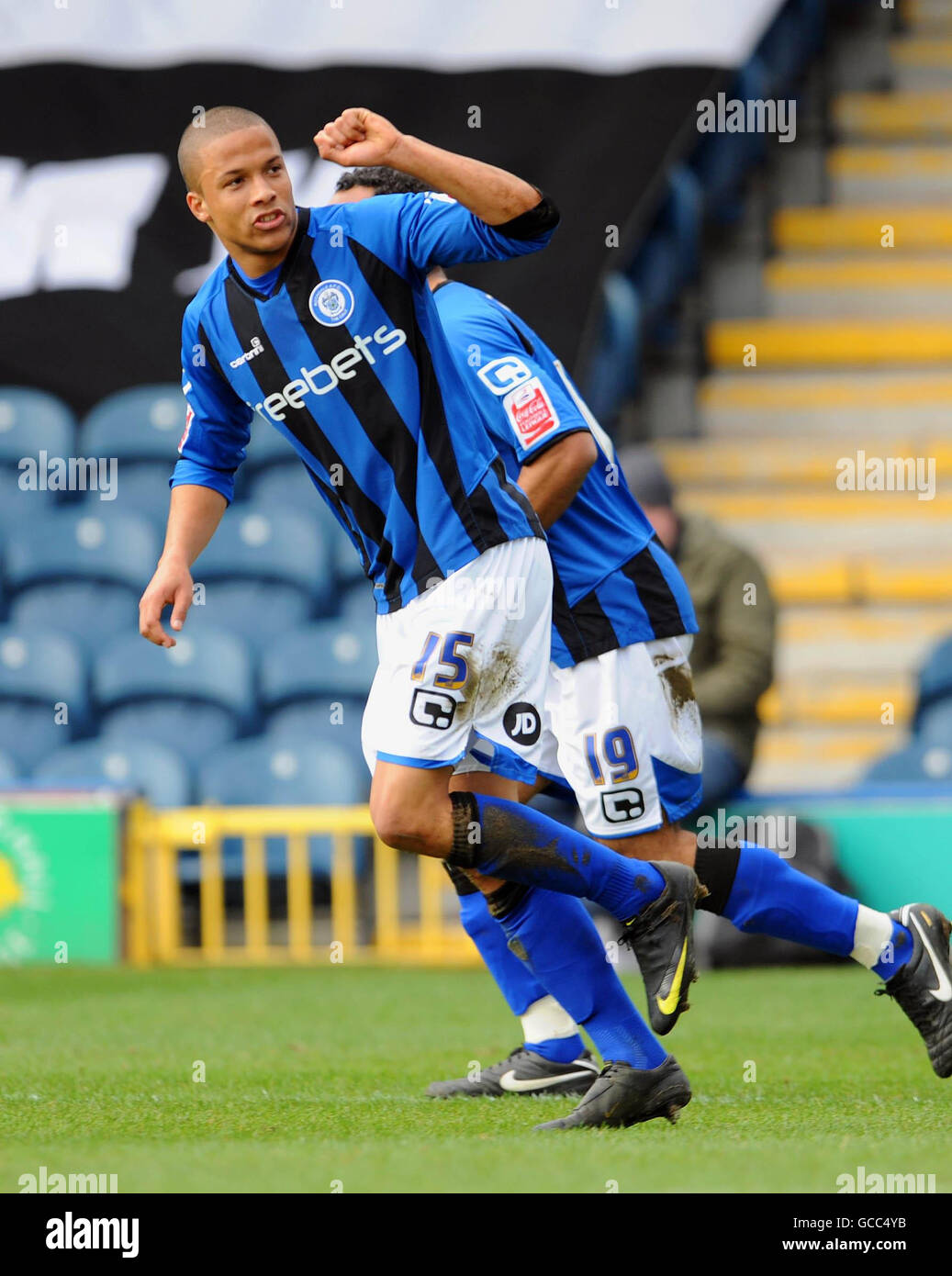 Rochdale's Joe Thompson celebrates after he scores during the Coca-Cola ...