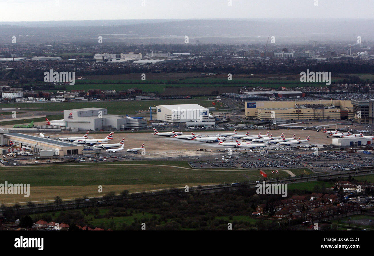 British Airways planes parked in engineering area near Hatton Cross as ...