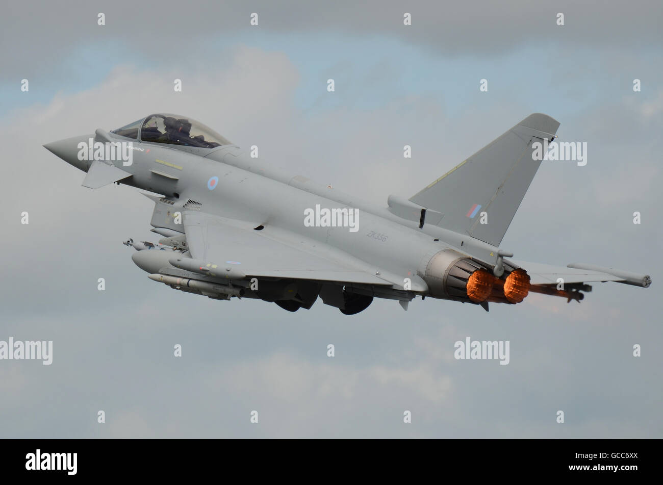 RAF Eurofighter Typhoon fighter jet taking off at RAF Fairford Stock ...