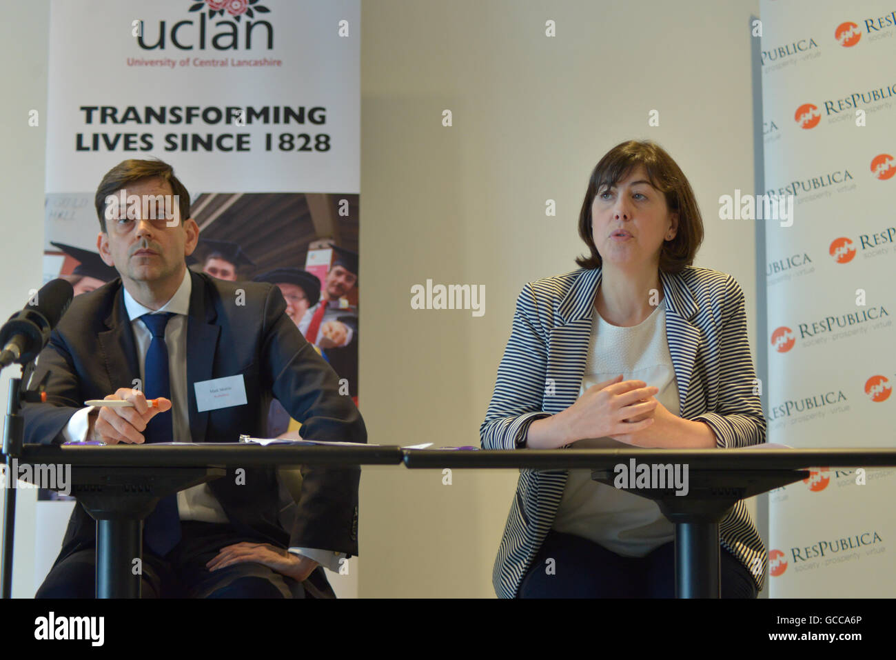 Salford, UK. 8th July, 2016. Mark Morrin (left) and Lucy Powell MP ...