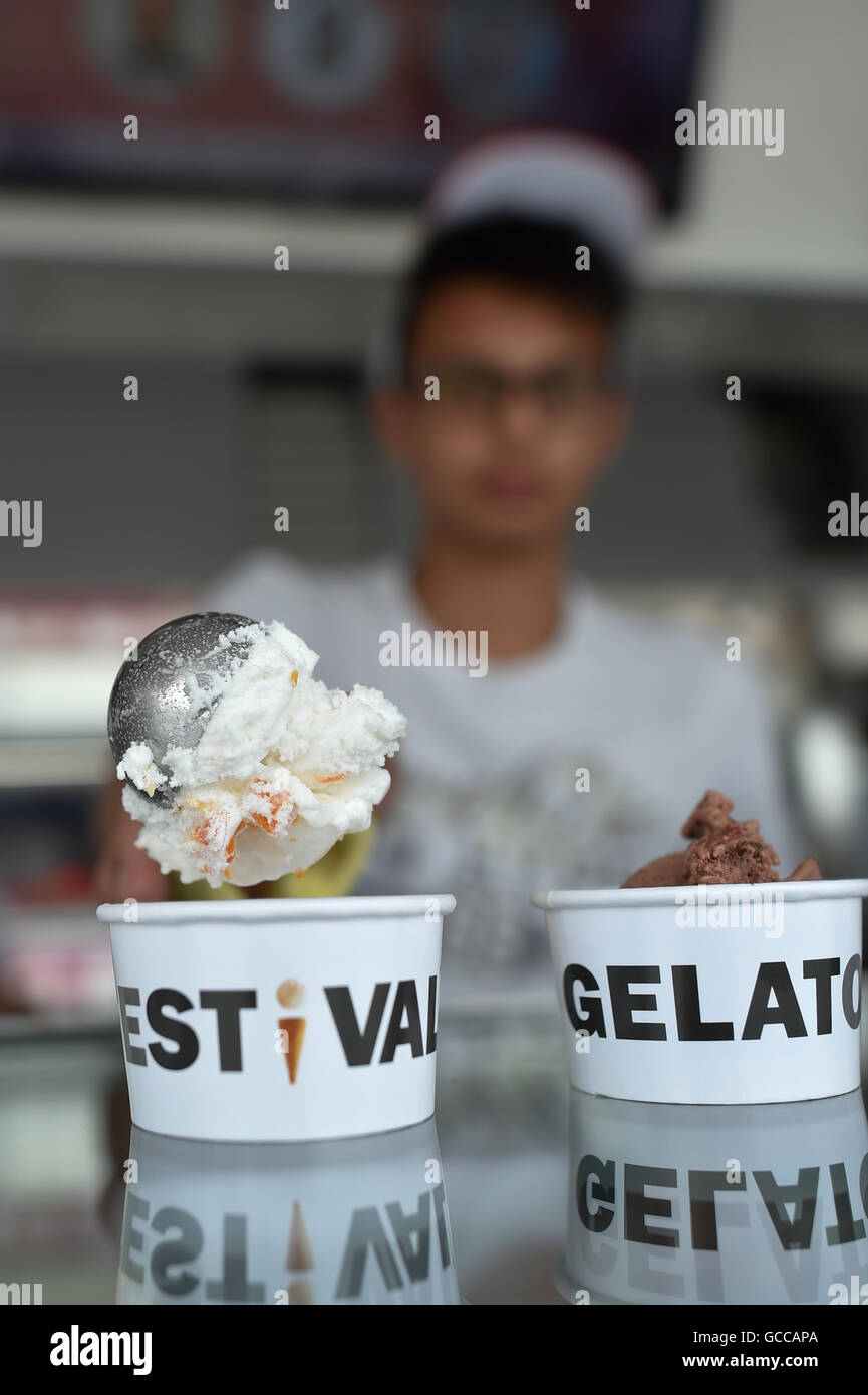 Berlin, Germany. 8th July, 2016. Dietmar of the ice cream confectionery ...