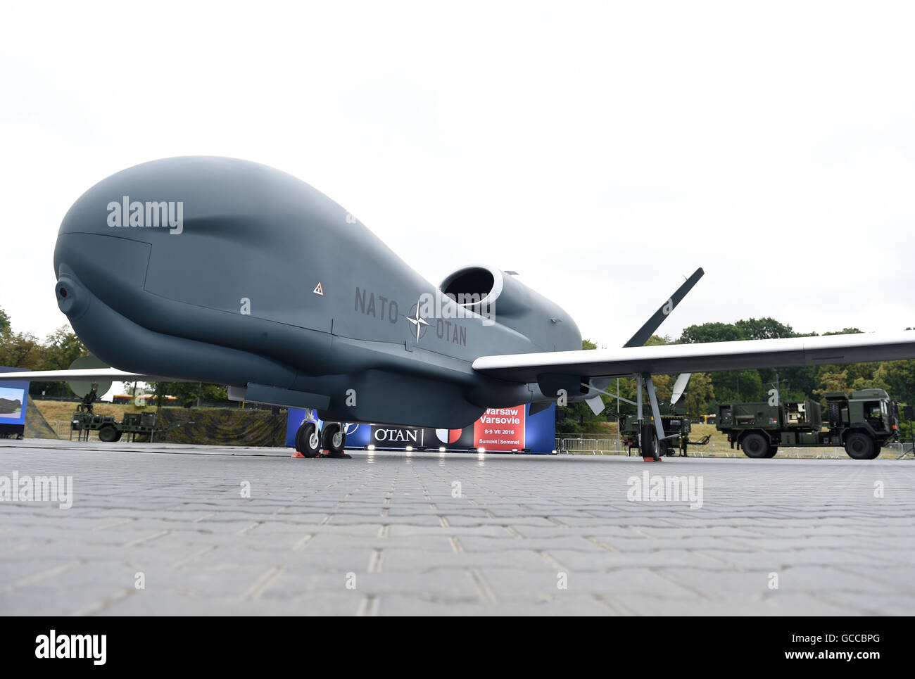 Warsaw, Poland. 9th July, 2016. A 'Global Hawk' drone of the NATO is ...
