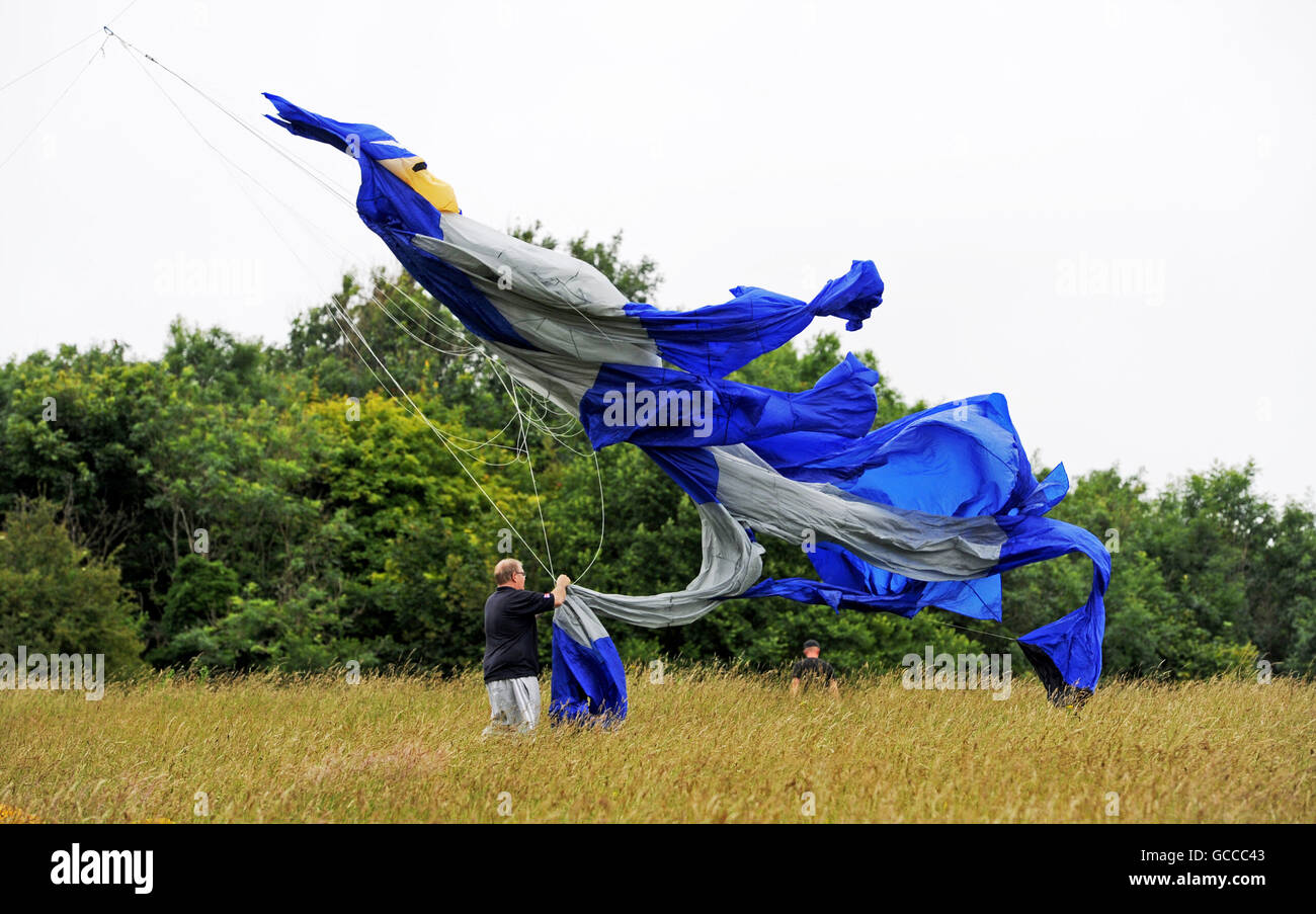 Brighton, UK. 9th July, 2016. Guy Reynolds launches his giant Batman ...