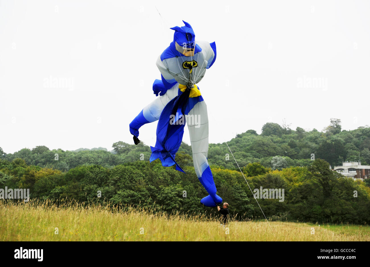Brighton, UK. 9th July, 2016. Guy Reynolds launches his giant Batman ...