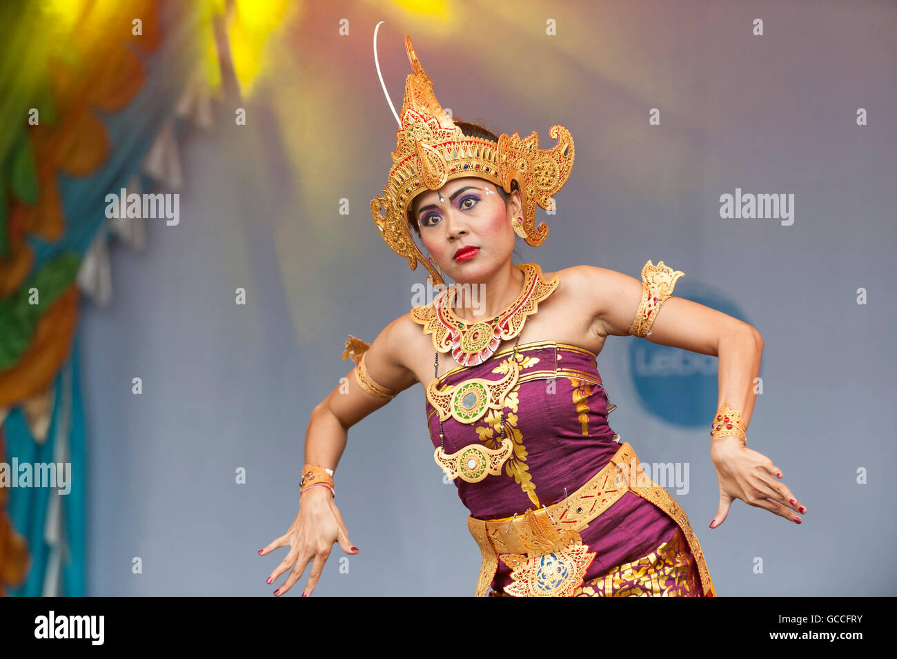 London, UK. 9 July 2016. A Balinese dancer on stage as Muslims ...