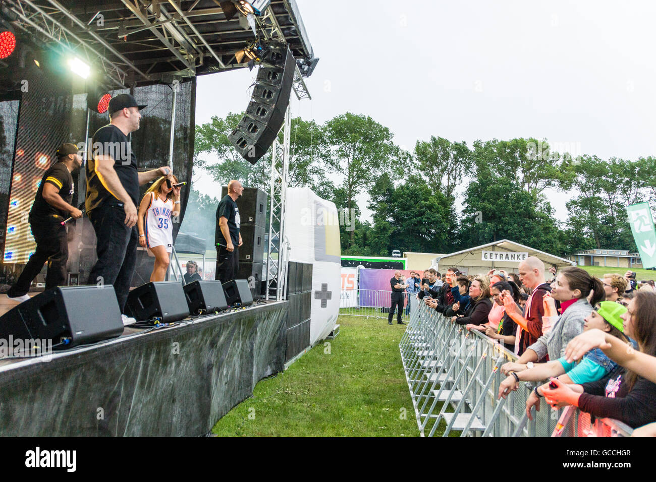 Kiel, Germany. 9th July, 2016. The Band "Fun Factory" performs during ...