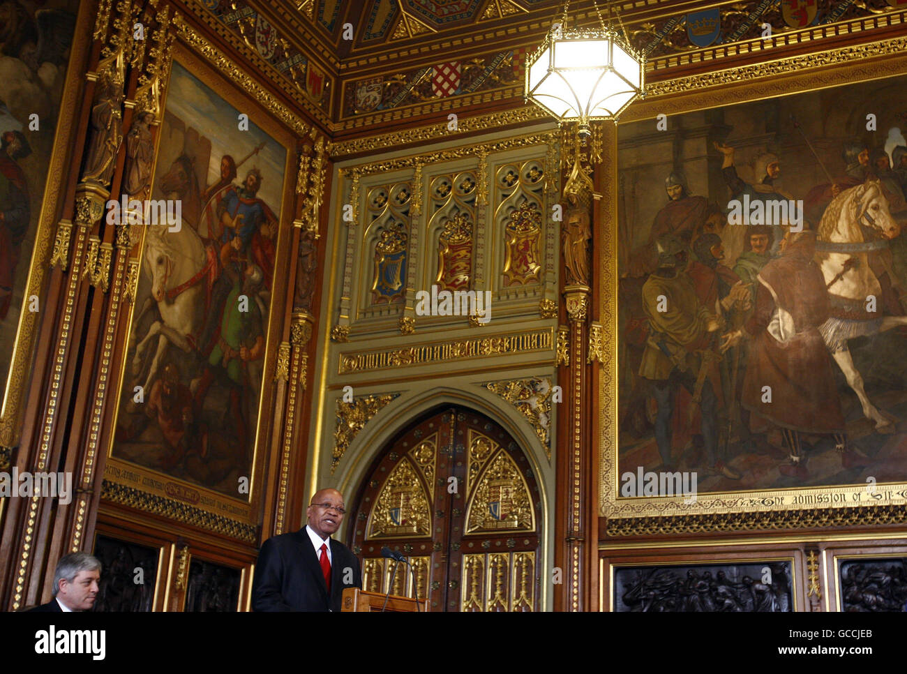 The President of South Africa Jacob Zuma, delivers a speech listened to ...