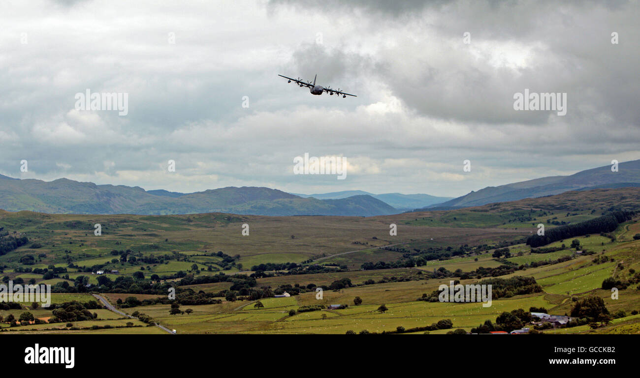 A US Hercules plane flies through the Machynlleth Loop in Wales, a ...