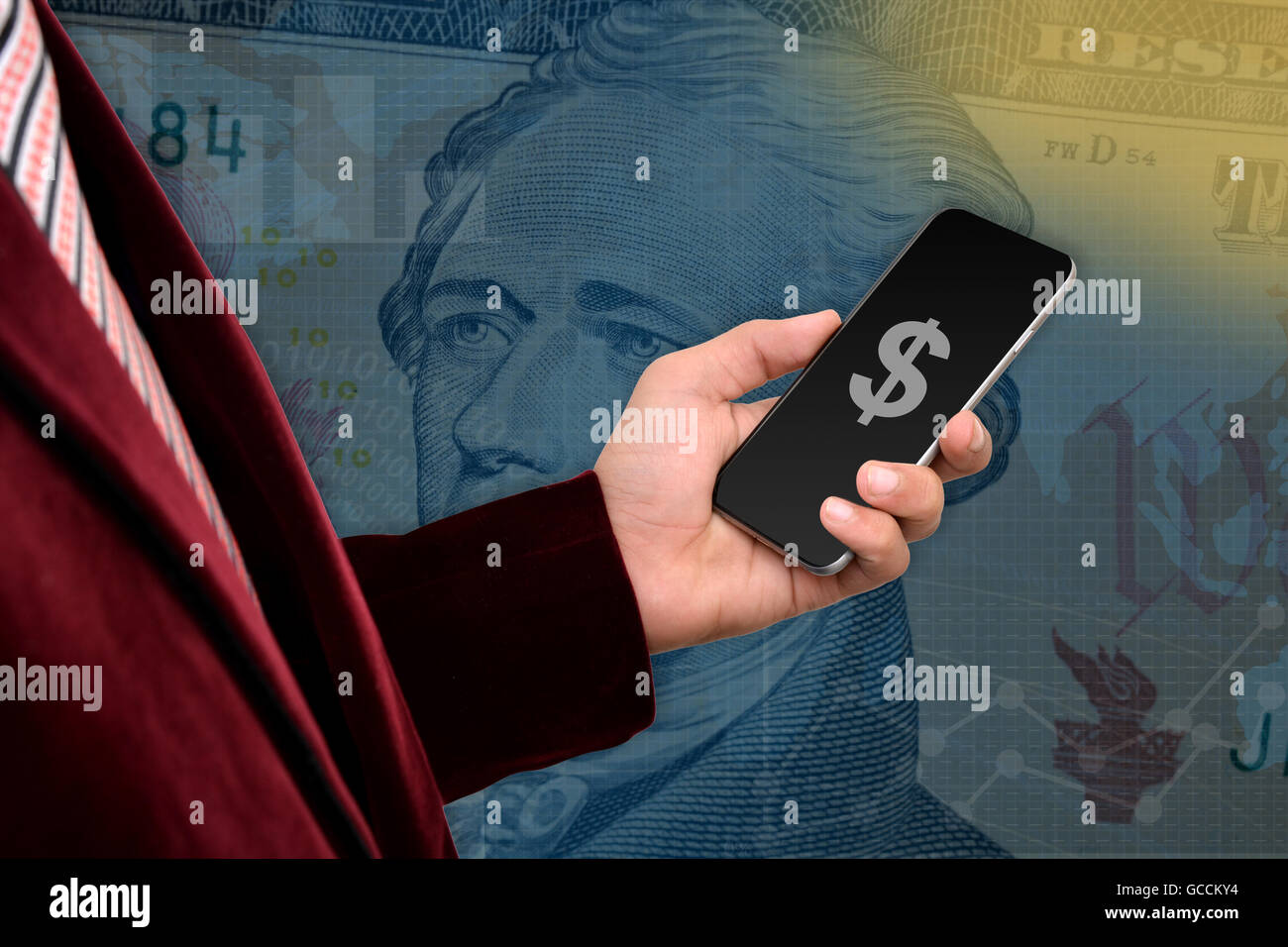 Professional holding smart phone with finance background Stock Photo ...